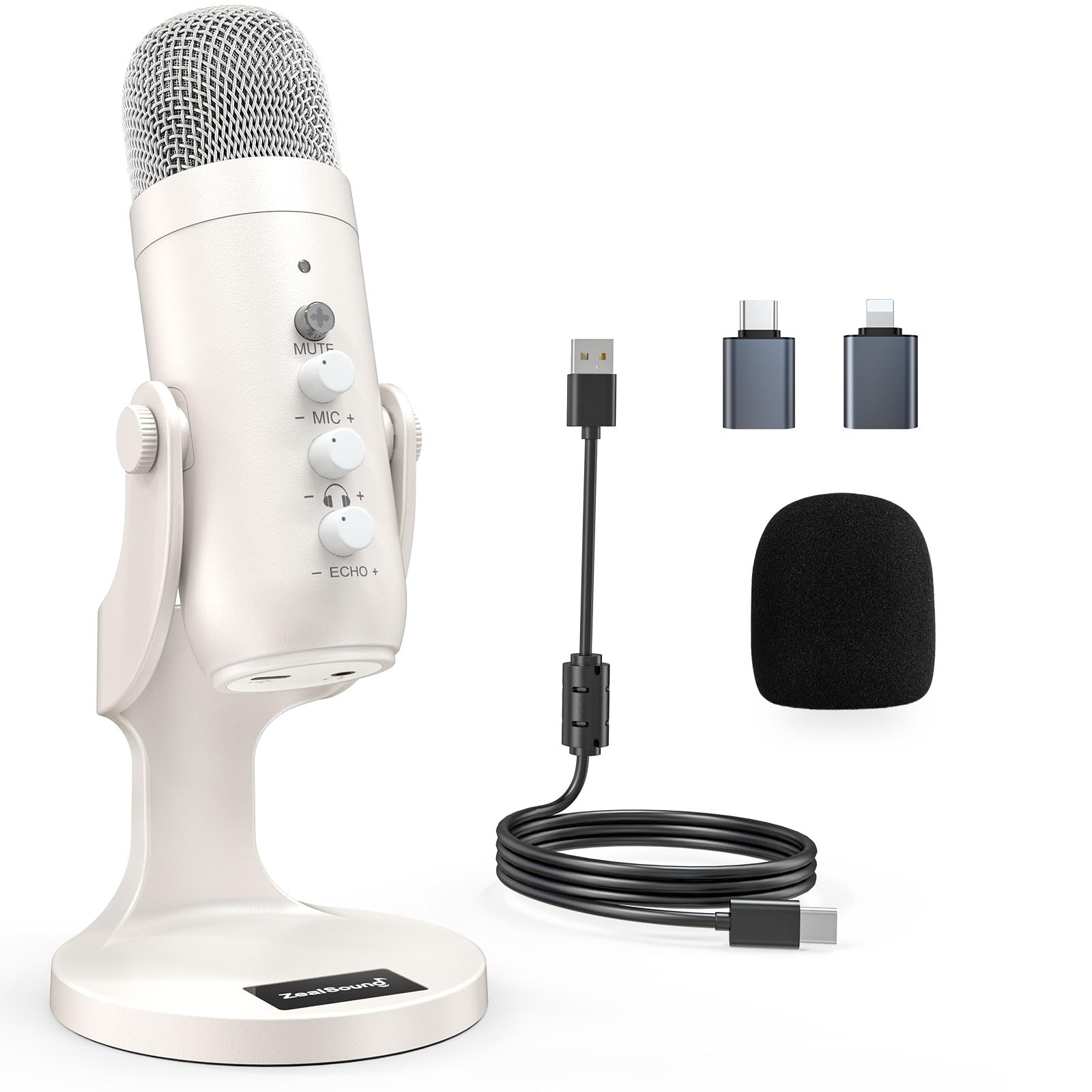 zealsound USB Microphone, k66 Pearly White Podcast Mic for PC iPhone ...
