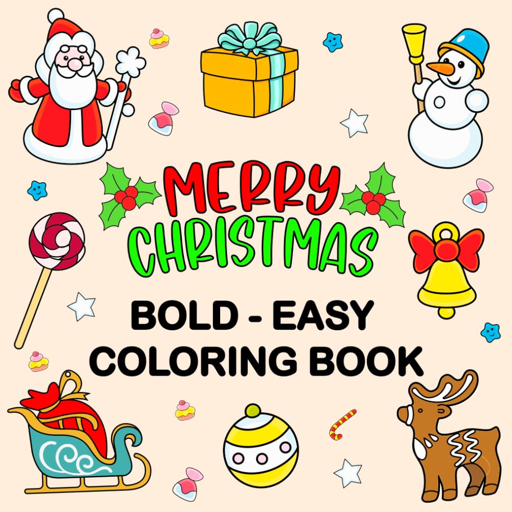Buy Marry Christmas Bold & Easy Coloring Book: 50 Simple Big And Bold ...