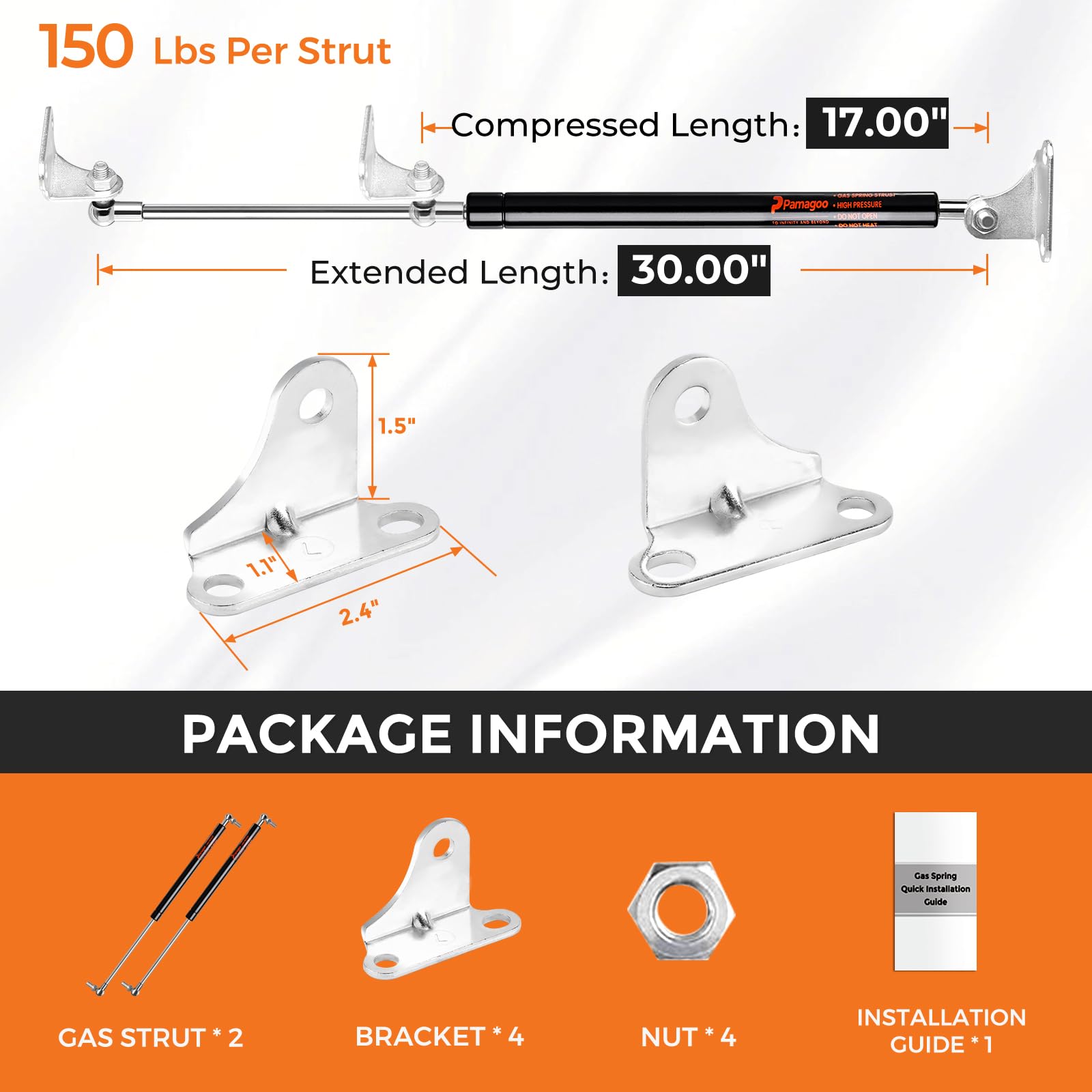 Snapklik.com : PAMAGOO 30 Inch 150 Lbs Gas Strut Shocks, 668 N Per Prop