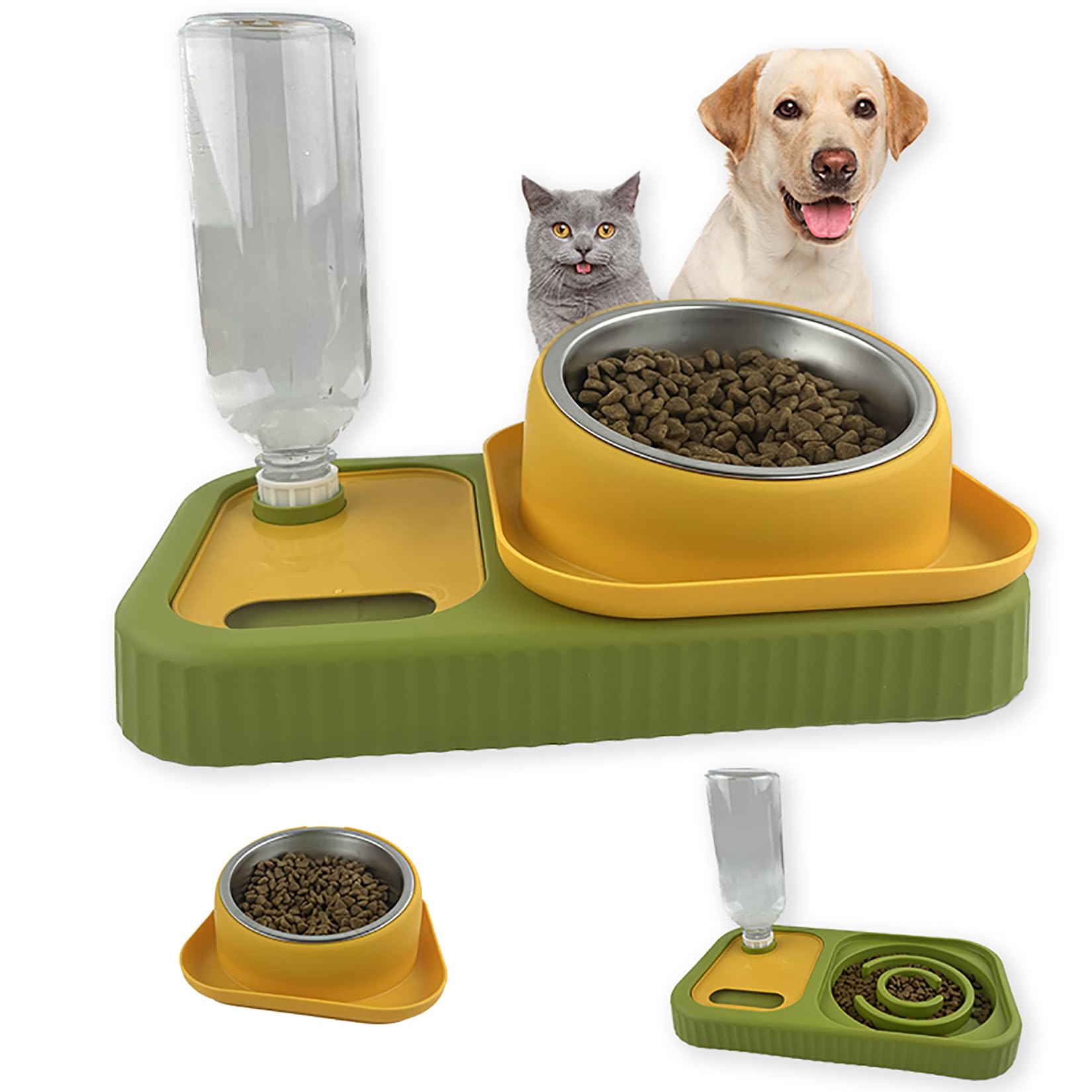 Cdycam Cat Dog Food and Water Bowl Set, Double Food Bowls with ...