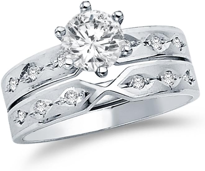 Amazon.com: Size - 5 - 14k White Gold Round Engagement Wedding Bridal ...