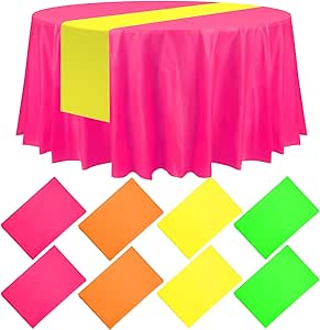 Amazon.com: Yuntau 8 Pcs Neon Glow Party Tablecloth Include 4 Pcs Color ...