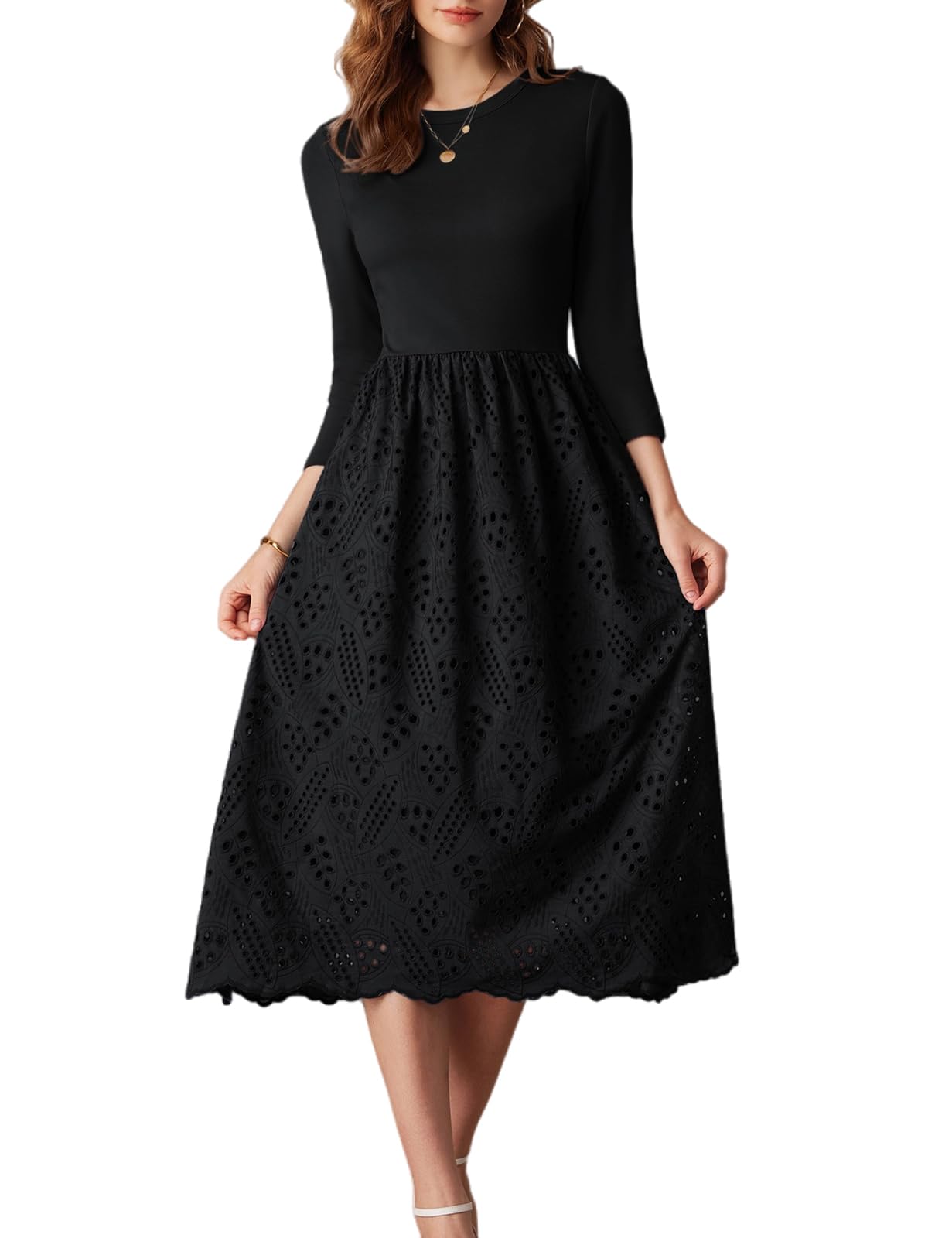 GRACE KARIN Womens Summer 3/4 Sleeve Dress with Pockets A Line Midi ...