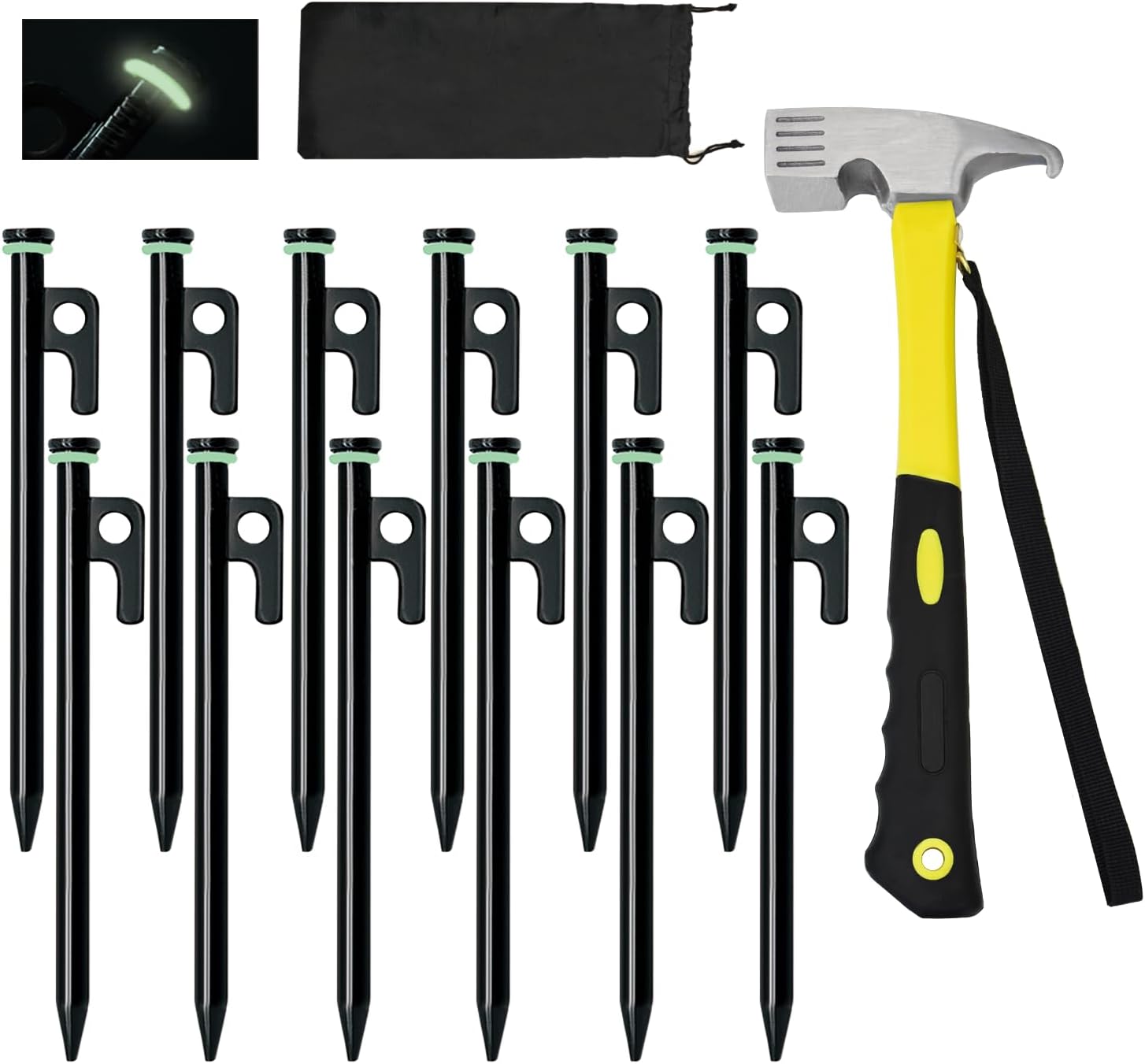 Amazon.com : 12 Pack Tent Stake with Hammer, 8in Heavy Duty Tent Stakes ...