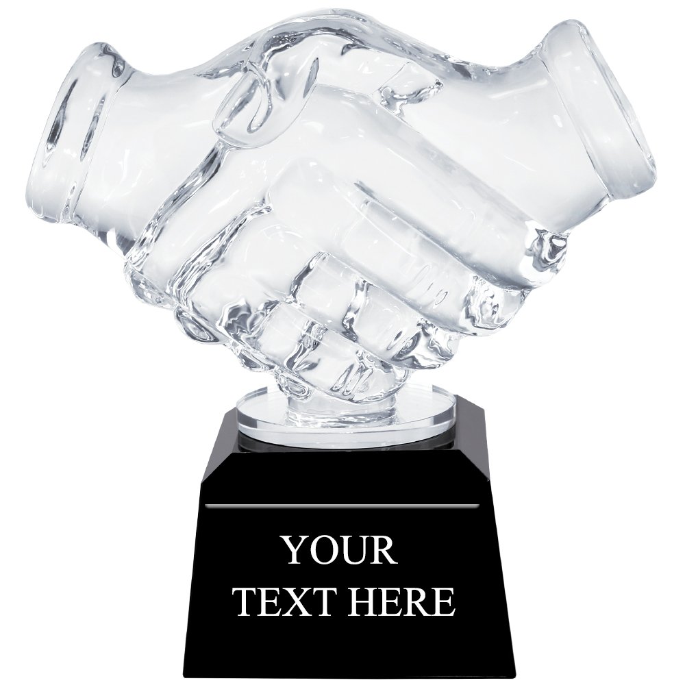 Amazon.com : Shaking Hands Crystal Trophy - Corporate Crystal Awards ...