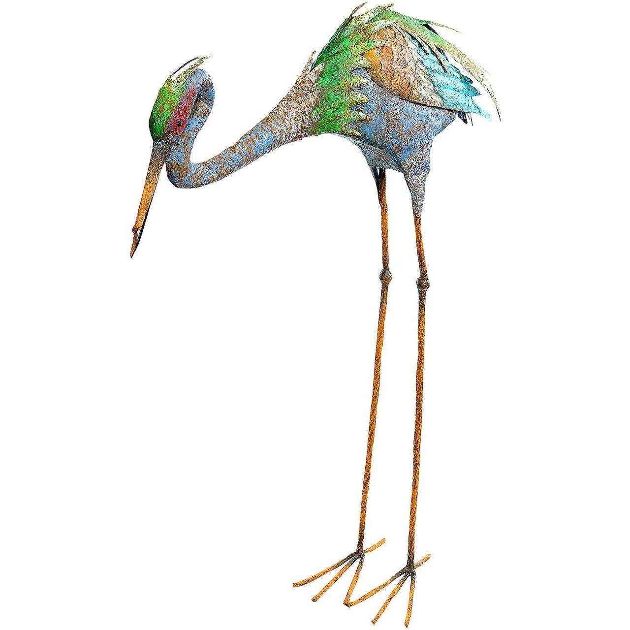 Snapklik.com : 30" Tall Outdoor Rustic Metal Bowing Crane Statue Yard ...