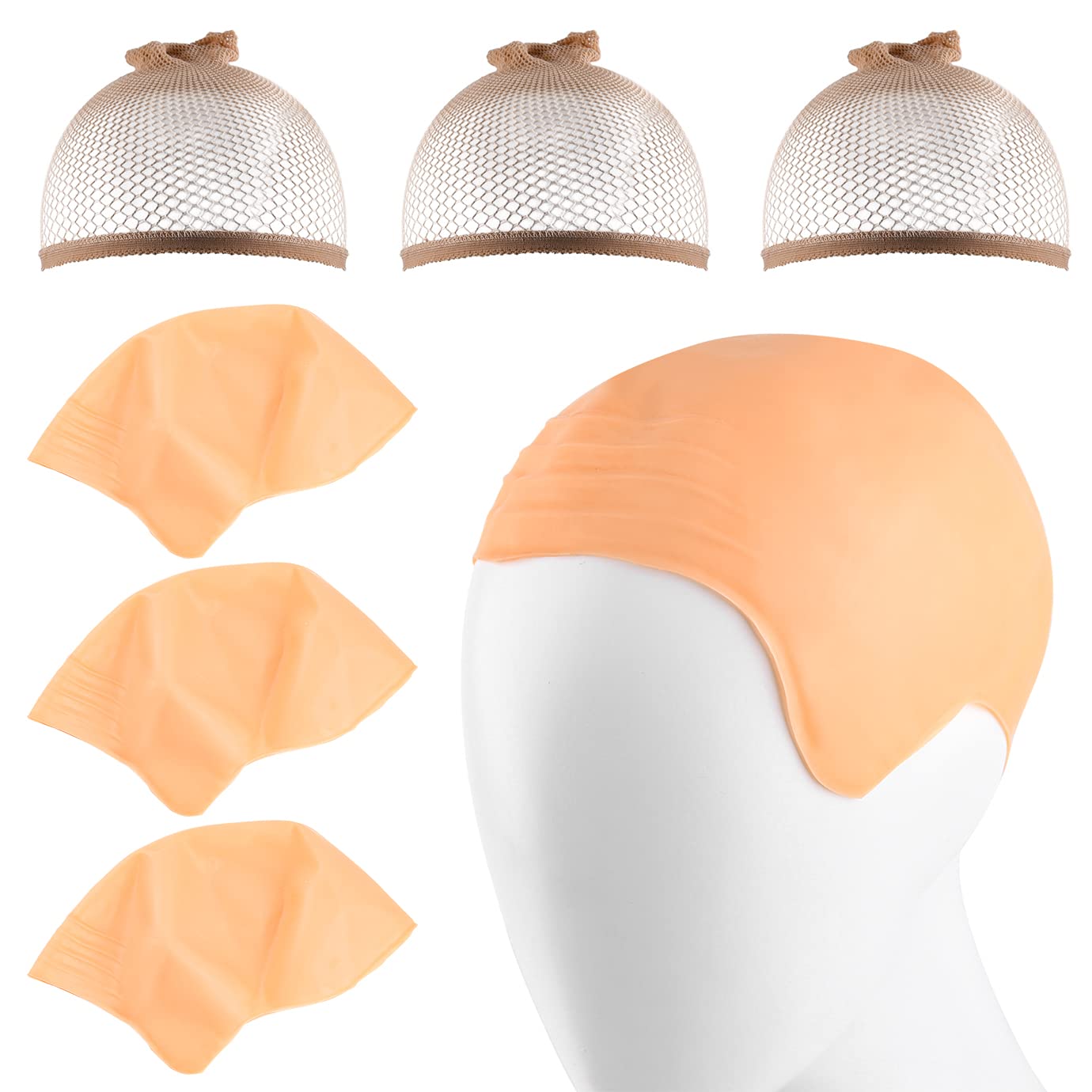 Amazon.com: WXJ13 3 Packs Makeup Latex Bald Caps with 3 Nylon Wig Caps ...