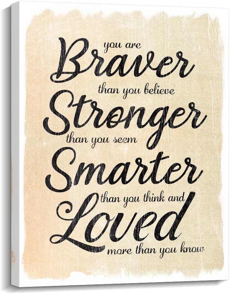 Amazon.com: Kercan Inspirational Wall Art,Braver Stronger Smarter Loved ...