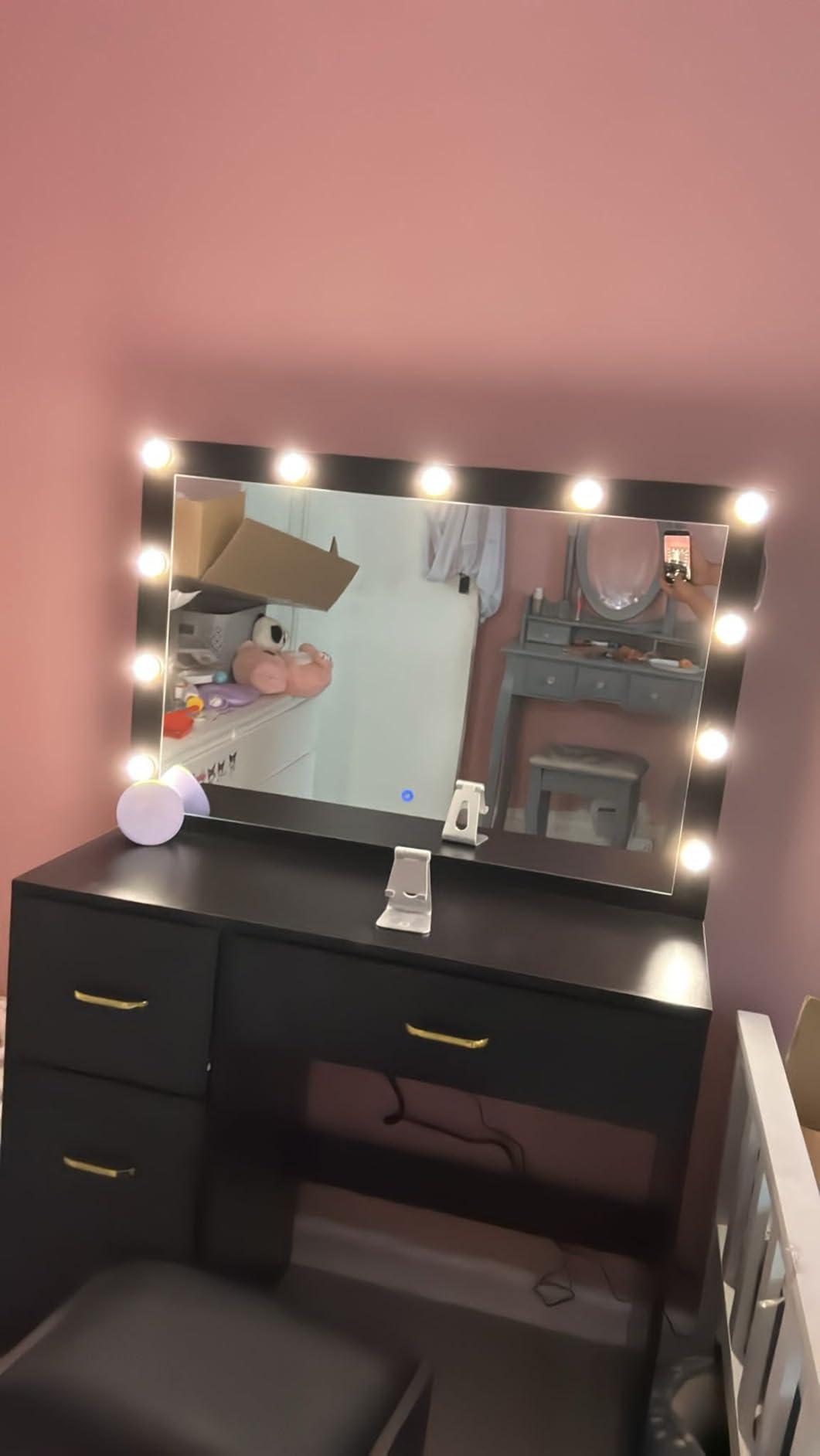 YITAHOME Dressing Table,Vanity Table with LED Bulb Mirror,Bedroom ...