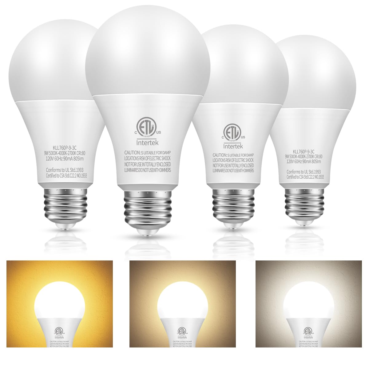 MXhme A19 3-Color LED Light Bulbs with Soft Warm, Warm White and ...