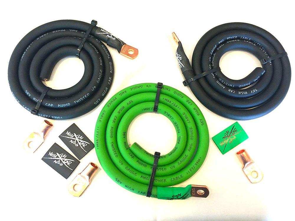 Sky High Oversized 1/0 Gauge AWG Big 3 Upgrade Green/Black Electrical ...