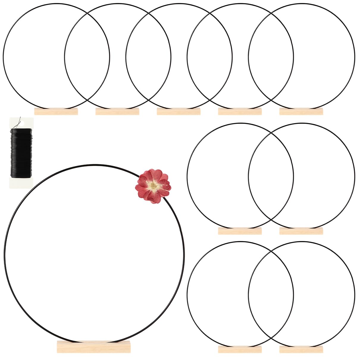 10 Pack Black Floral Hoop with Stand 16 Inch Metal Rings for DIY ...