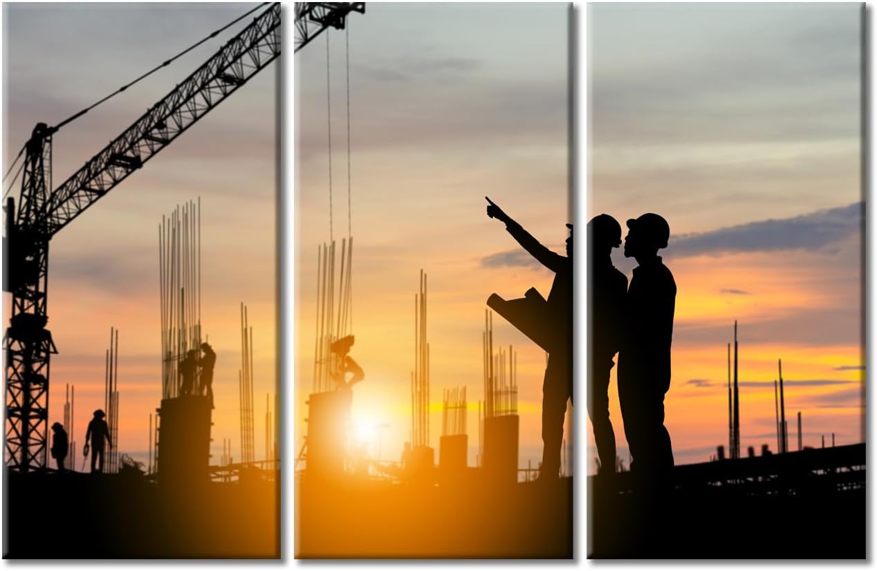 Amazon.com: Crane and Building Construction Site at Sunset Artwork Wall ...