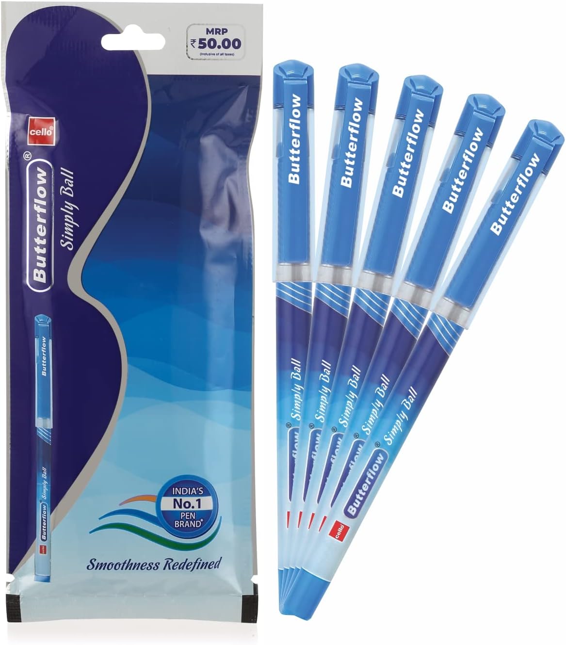 Cello Butterflow Simply Ball Pen | Pack of 5 Blue pens | Best Ball Pens ...