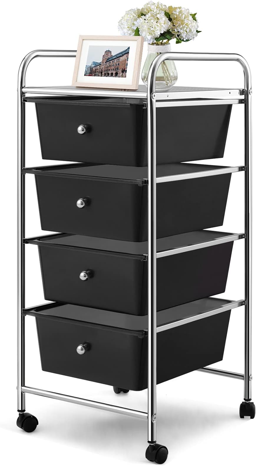 Premier Housewares 3 Drawer Storage Trolley with Chrome Frame, 65 x 39 ...