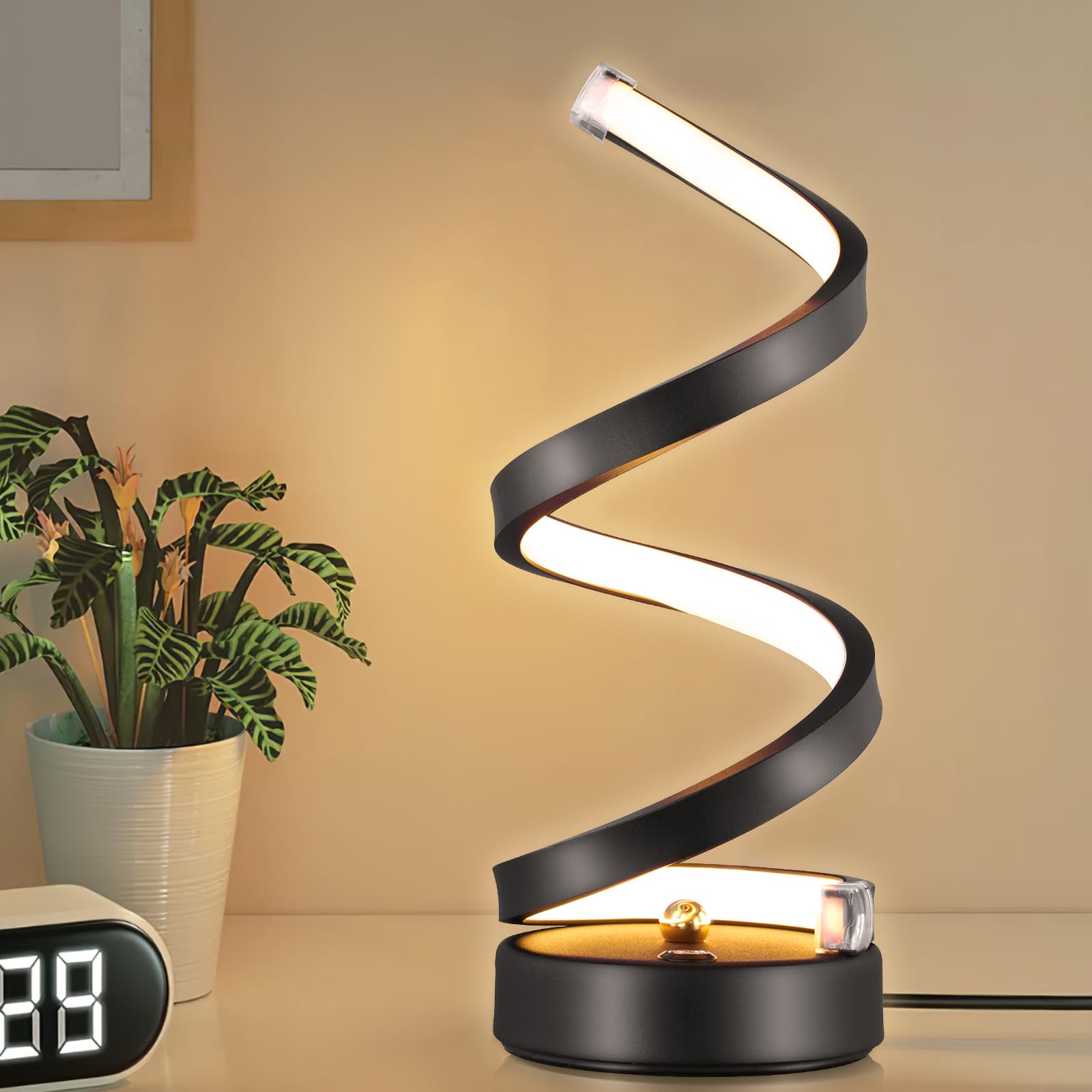 Bedside Spiral LED Table Lamp, 3 Color Temperatures, 10 Levels Stepless ...