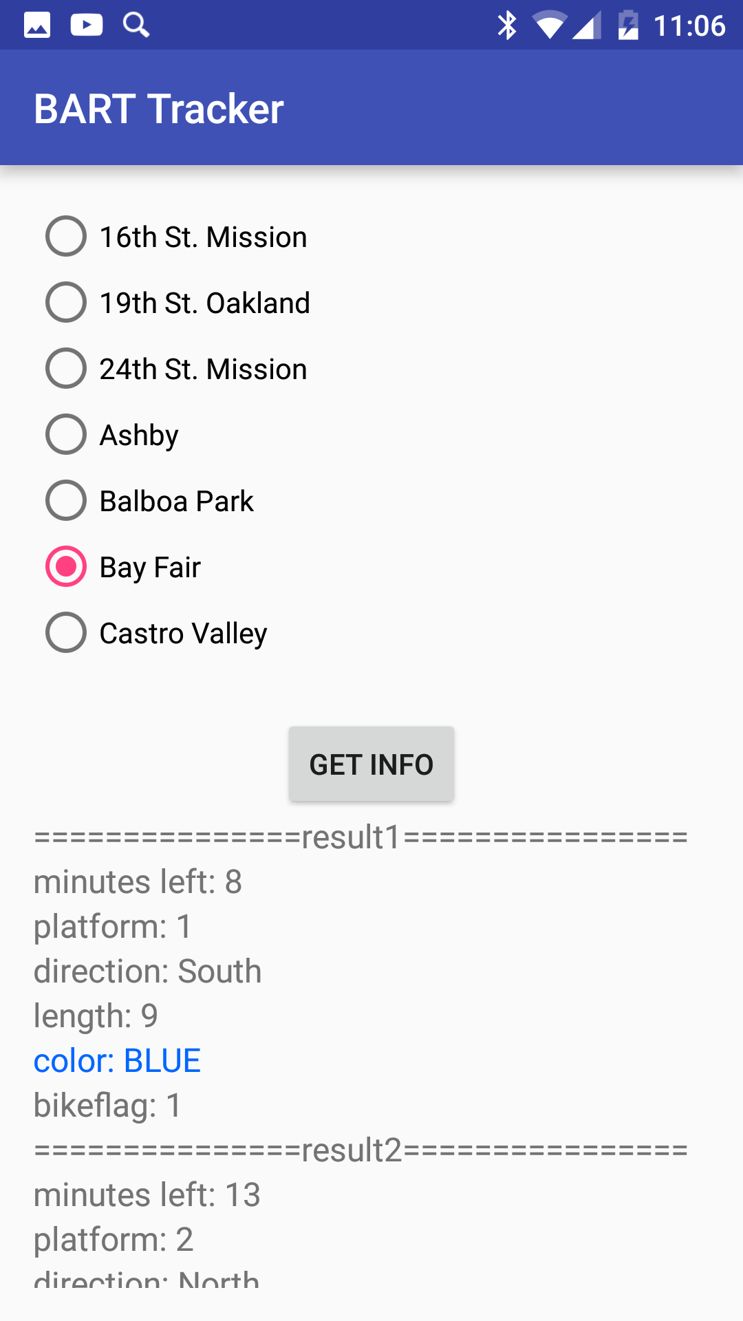 Aplicación BART Tracker en Amazon Appstore