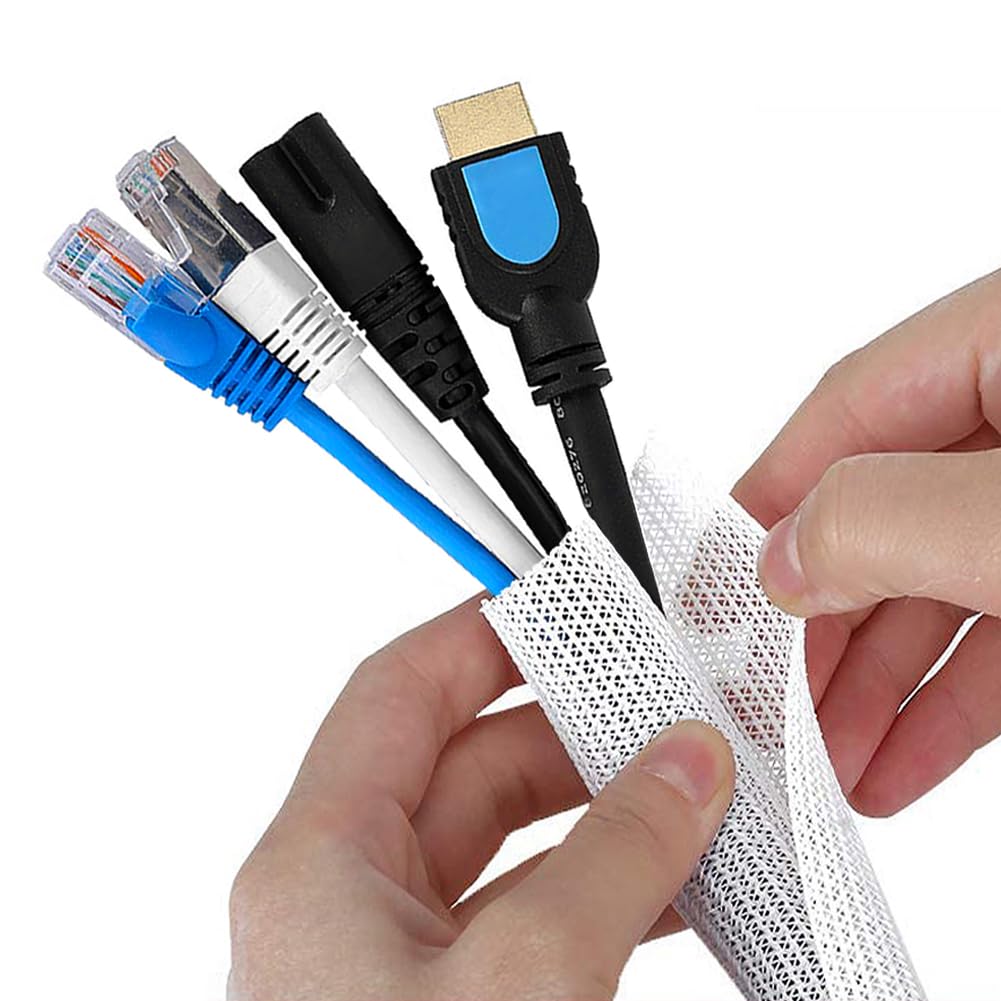 1/2"-10Ft White Cable Tidy Sleeve, USB Cable Management, Cable Sleeve ...