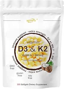 Amazon.com: Vitamin D3 K2 Supplement Softgel, 2-in-1 10000 IU VIT D3 + 200 MCG Vitamin K2, Free ...