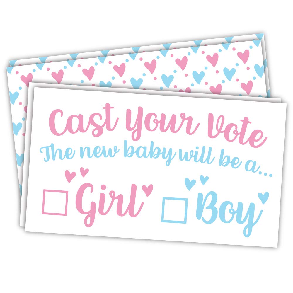 Amazon.com: 50 Pink or Blue Gender Reveal Voting Cards - Baby Shower ...