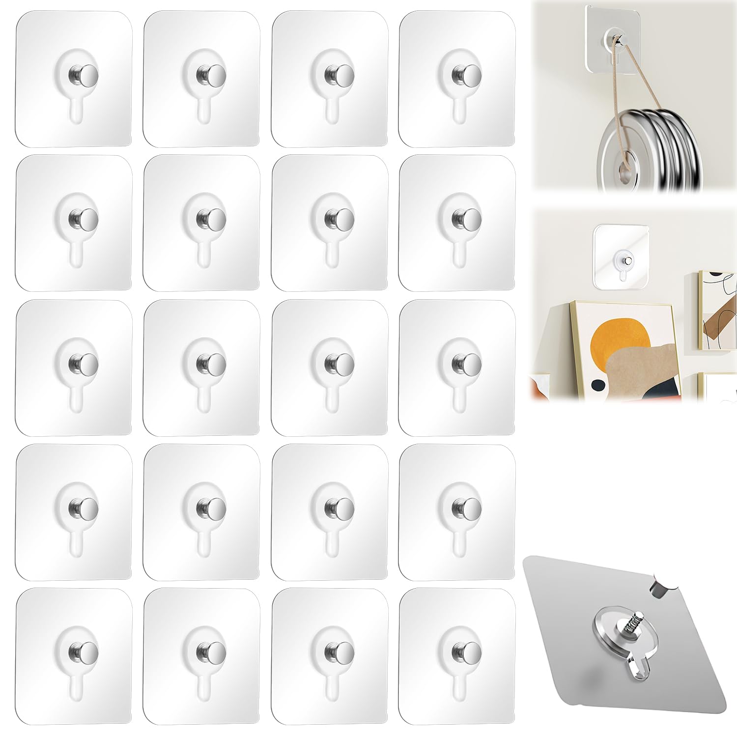 20pcs Drill Free Adhesive Hooks, Upgraded Drill Free Adhesive Hooks ...