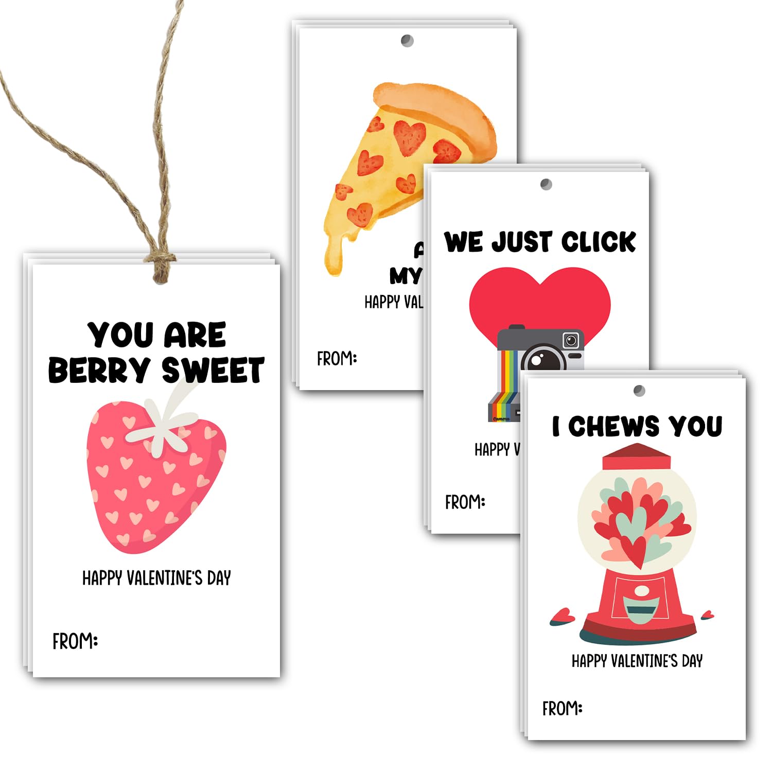 40 PCS Valentine's Day Paper Gift Tags with String, Funny DIY Present ...