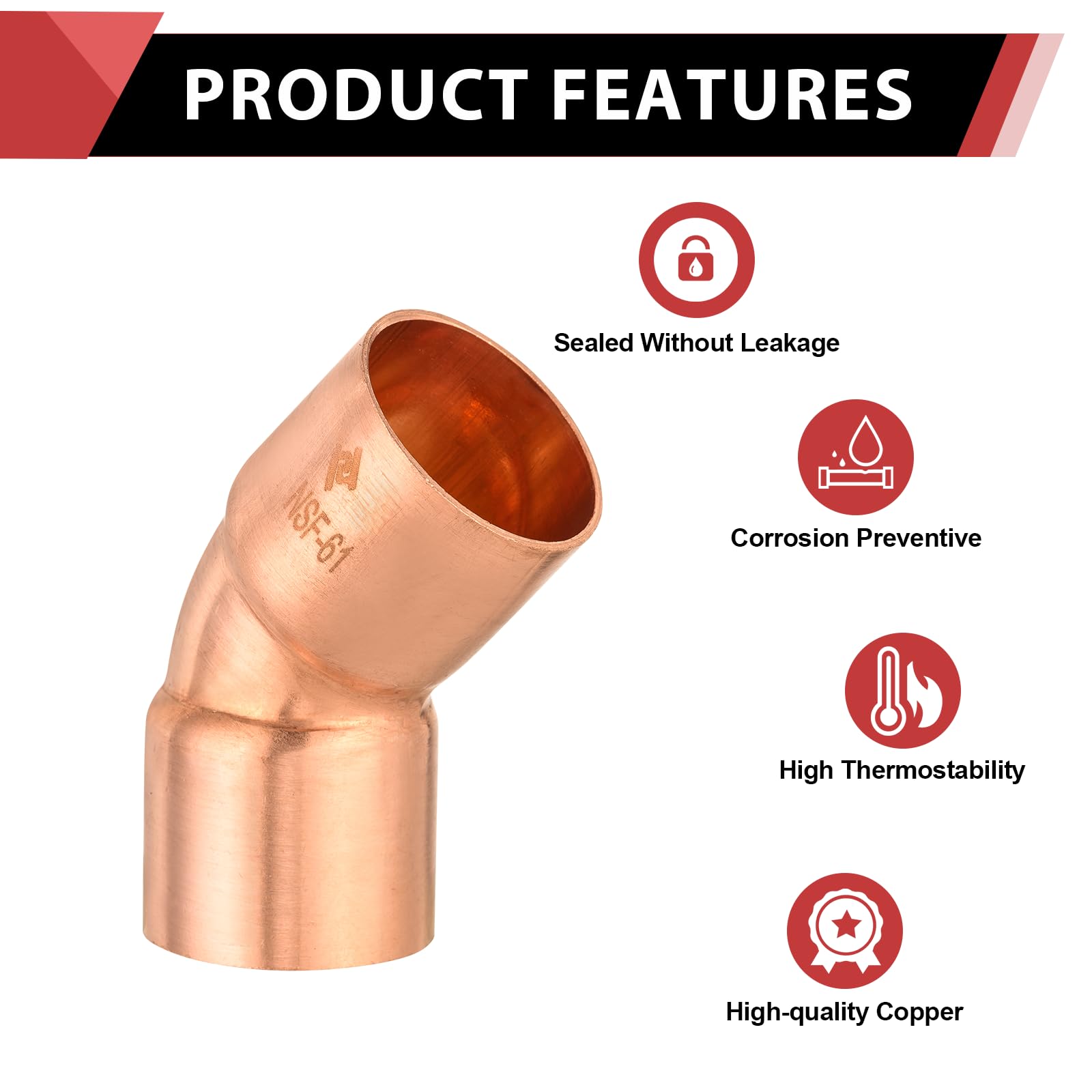 Snapklik.com : (Pack Of 10) EFIELD 1/2" C X C Copper 45 Degree Elbow ...