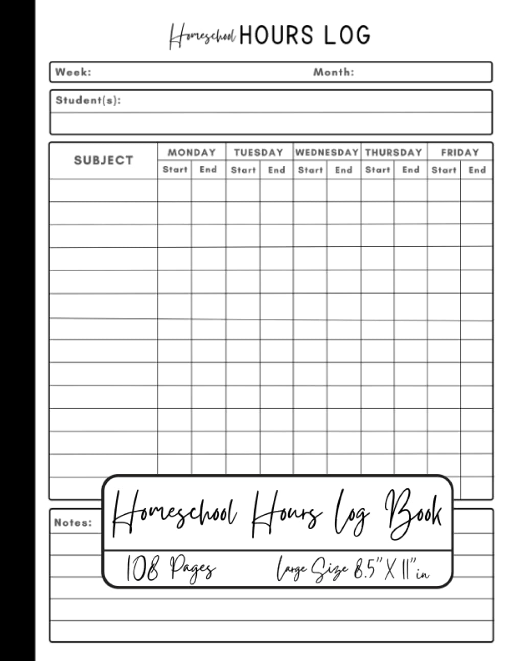 Homeschool Hours Log Book: 2-Year Undated Schedule & Time Record Book ...