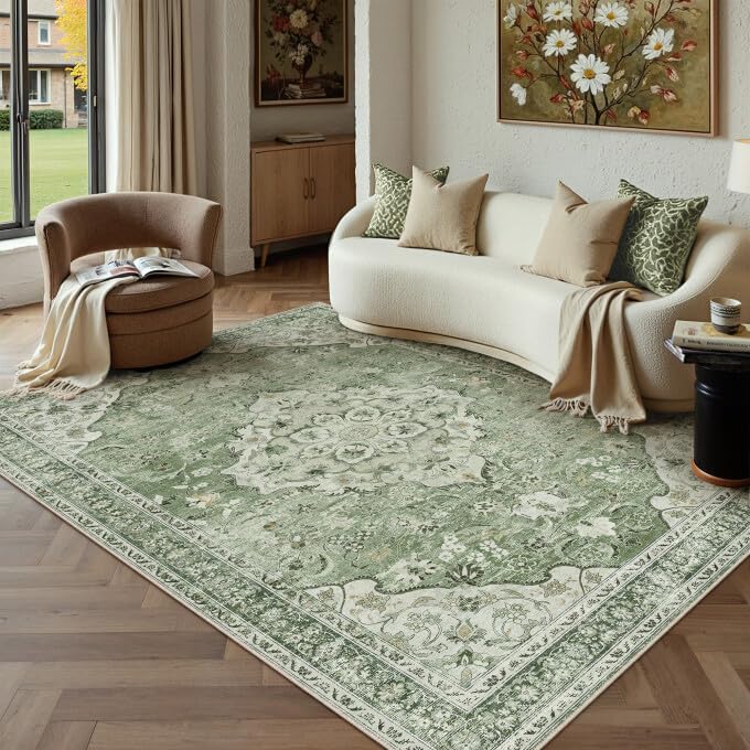 Amazon.com: PureCozy Green 5x7 Area Rug for Living Room Vintage Machine ...