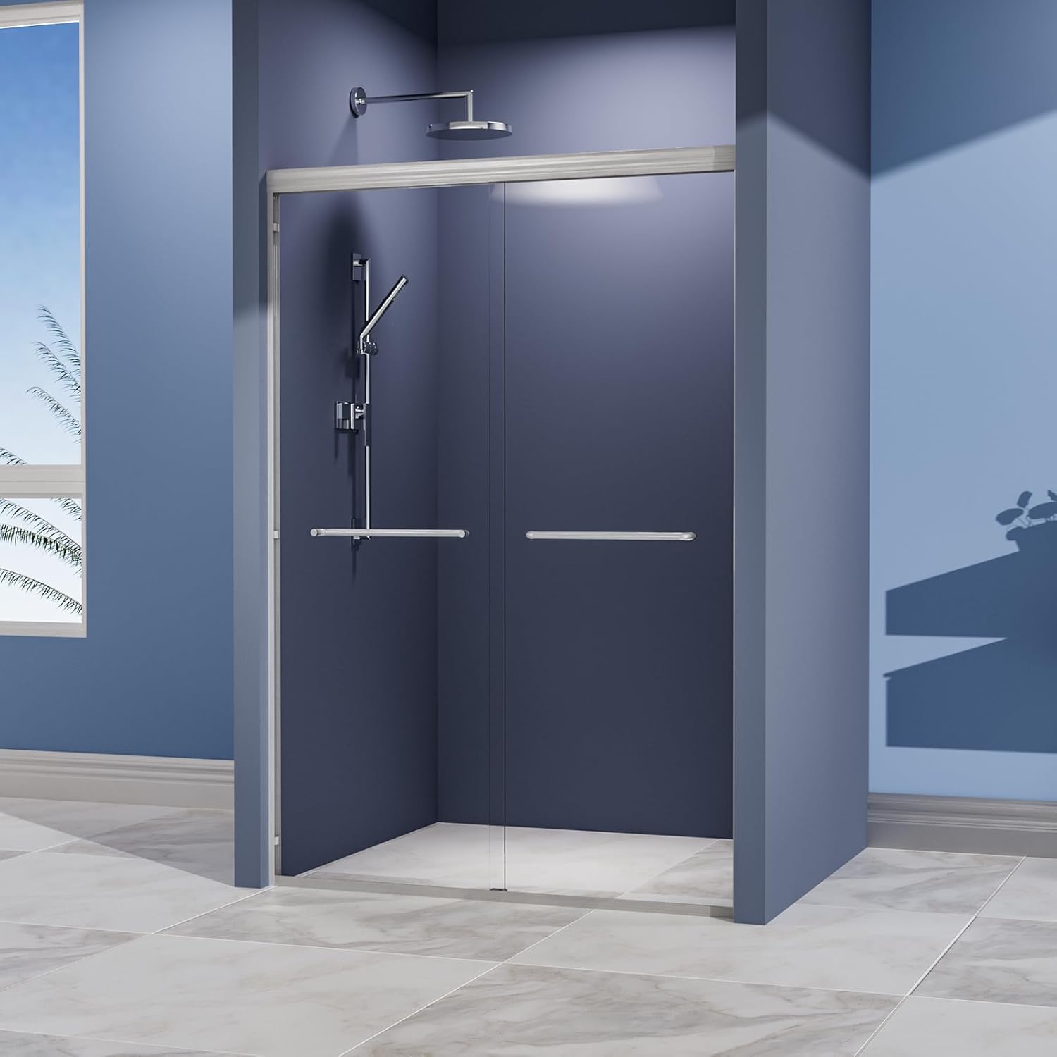 Double Sliding Shower Door 44-48" W x 72" H, Semi-Frameless Glass Shower with 1/4" (6mm) Clear ...