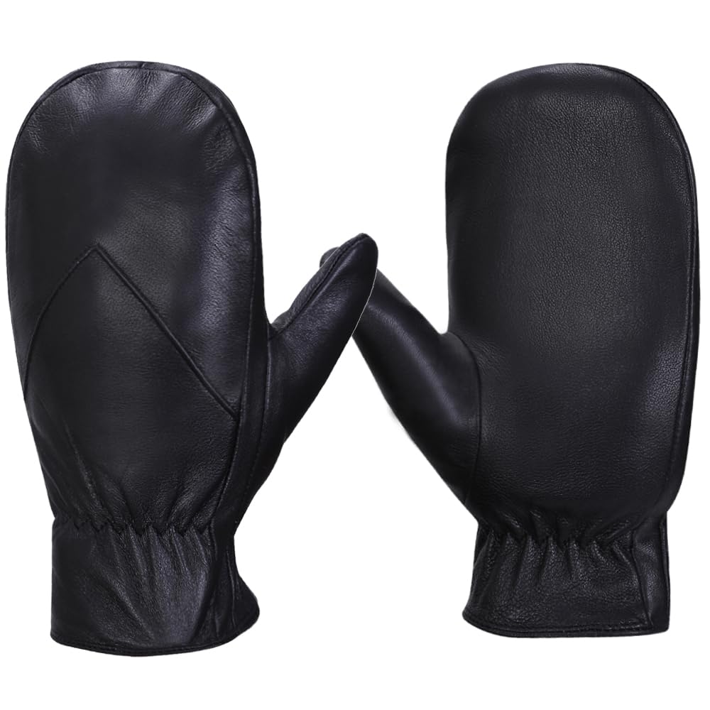 Amazon.com: MGGMOKAY Men's Leather Mittens Warm Lambskin Mittens Winter ...