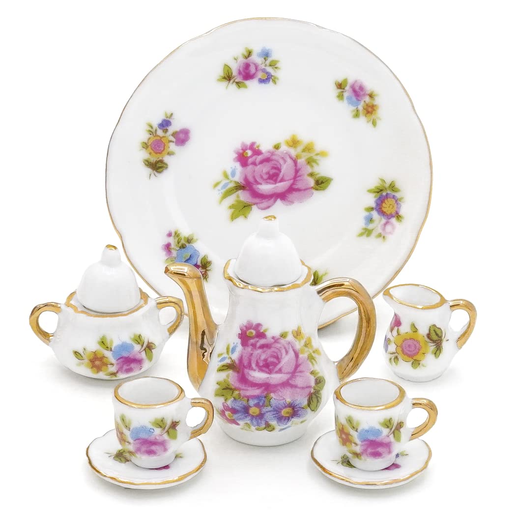 Amazon.com: Odoria 1/6 Miniature Porcelain Tea Set 8Pcs Dollhouse ...