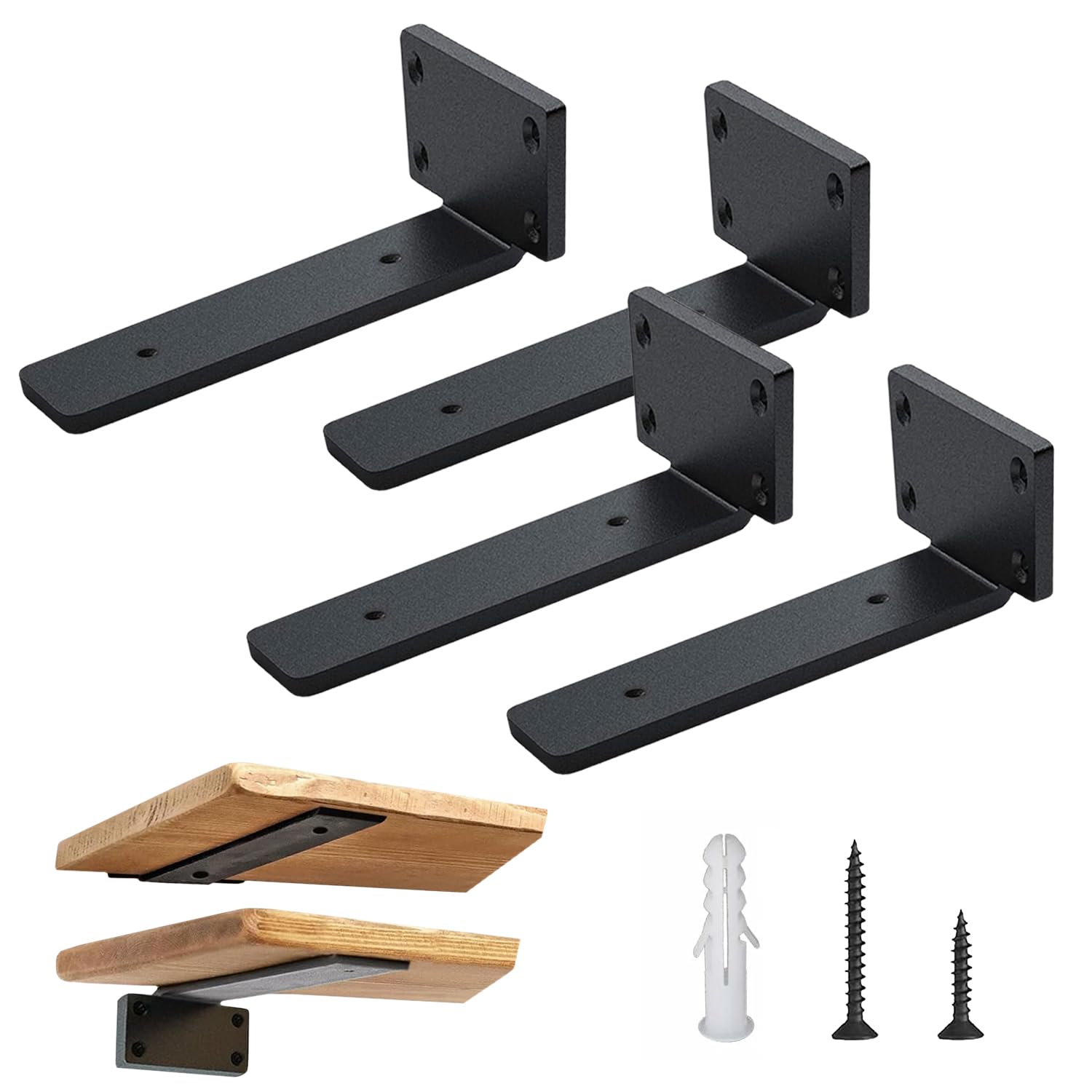 FUNTOOB Shelf Brackets 4pcs Floating Shelf Bracket Black Shelf Brackets ...