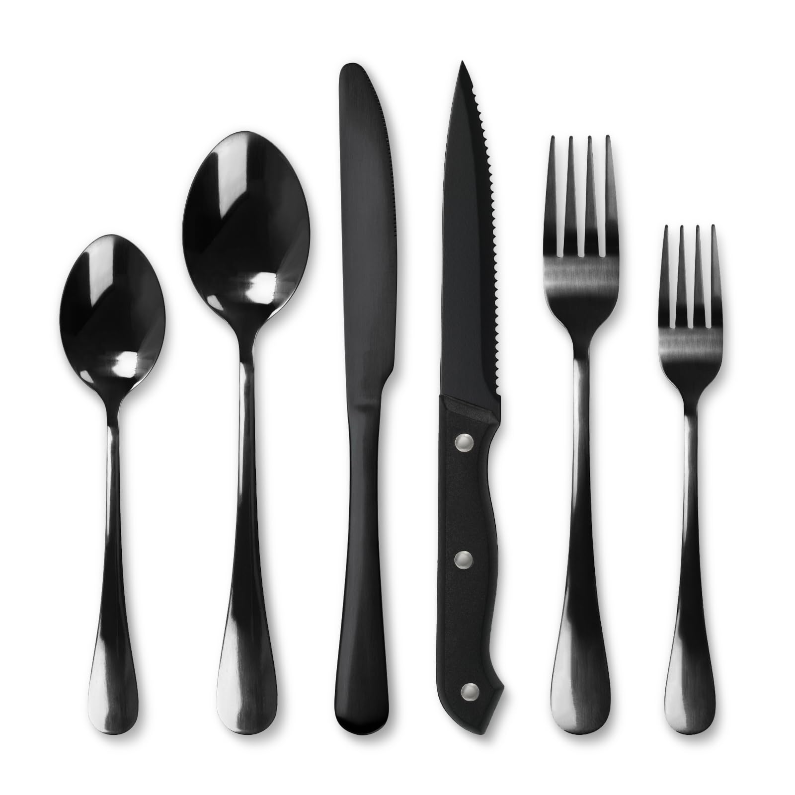 Amazon.com: 24-Piece Black Silverware Set with Steak Knives, Stainless ...