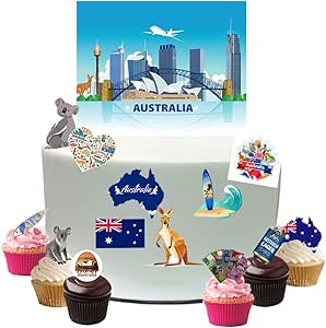Australia Aussie Themed Edible Wafer Paper Cake Topper Scene : Amazon ...