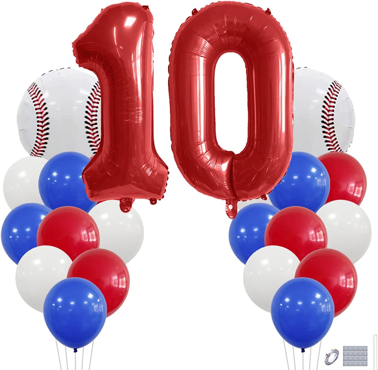 Amazon.com: DUXUANT 10th Baseball Balloons Party Set Red Number 10 Foil ...