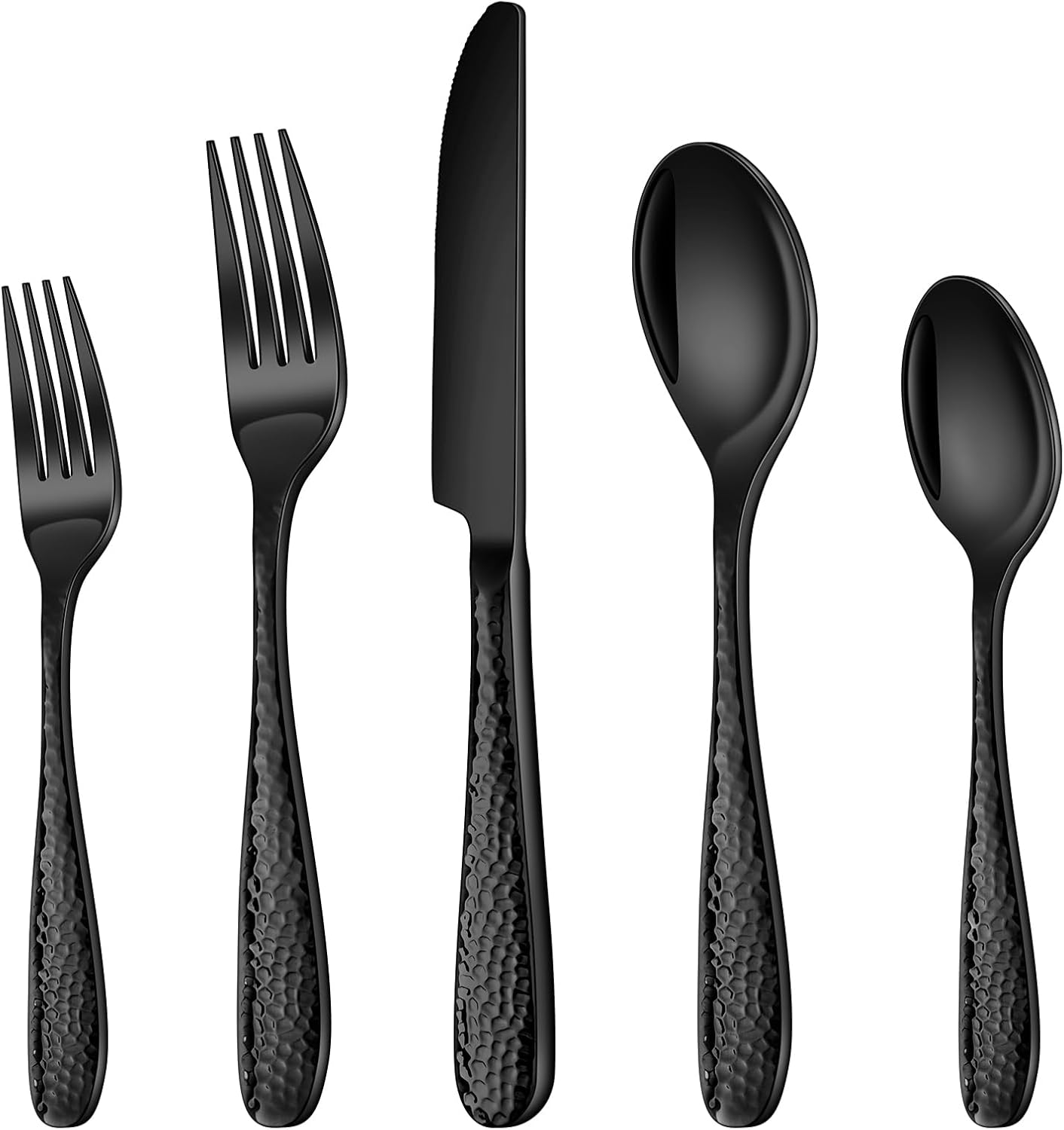 Amazon.com | Hammered Silverware Set, Ollex 40-Piece Black Flatware Set ...