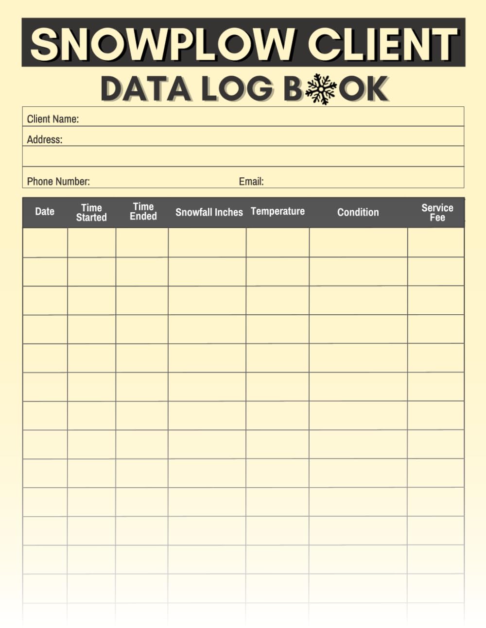 Snowplow Client Data Log Book: Cute Logbook Gift for Any Snow Plow ...