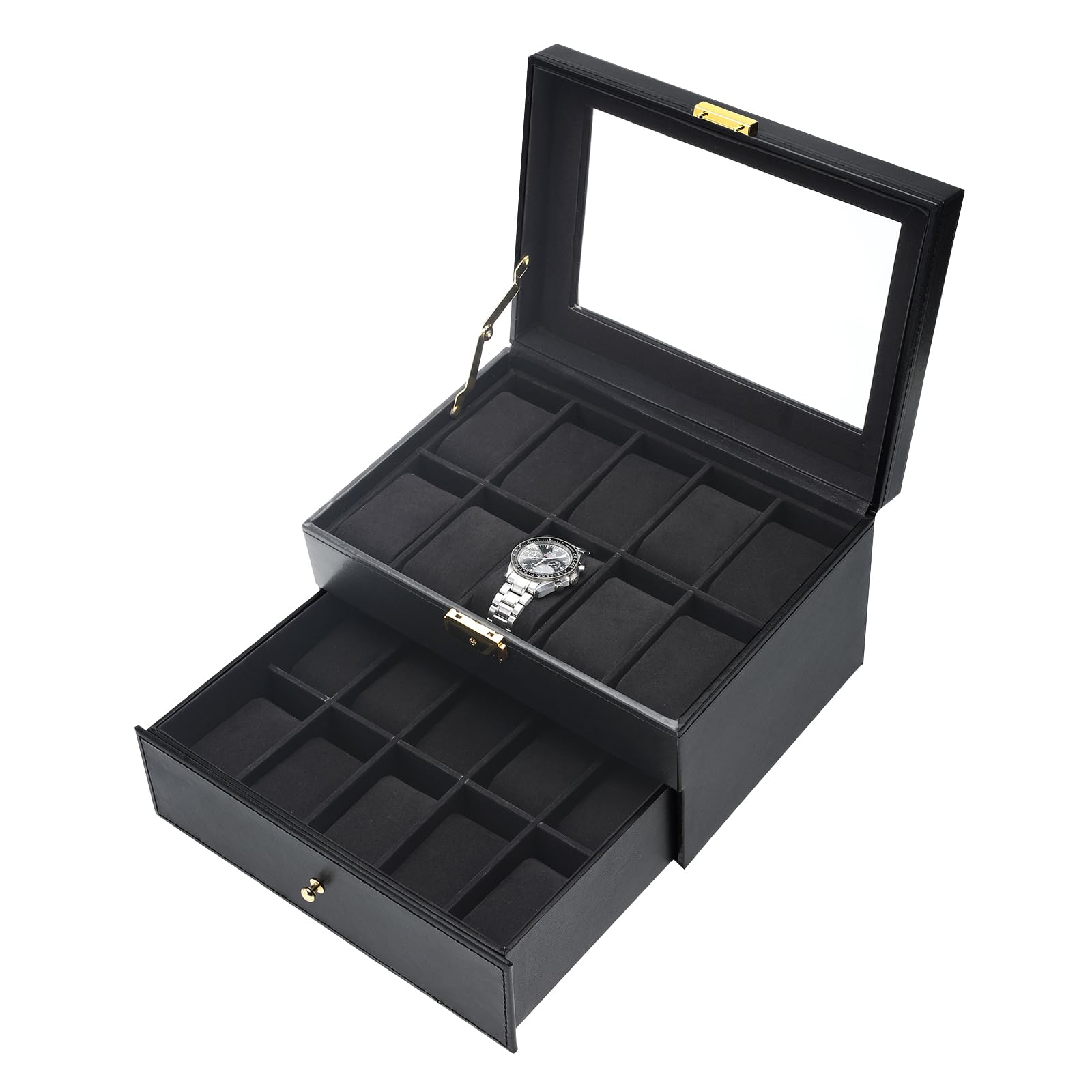 Amazon.com: 20 Slots Watch Boxes Jewelry Organizer with Drawer,2 Layers ...