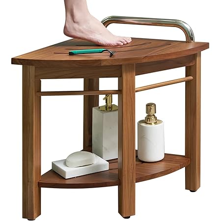 Amazon.com: 16.5" Teak Corner Shower Bench for Shaving Legs,Corner ...