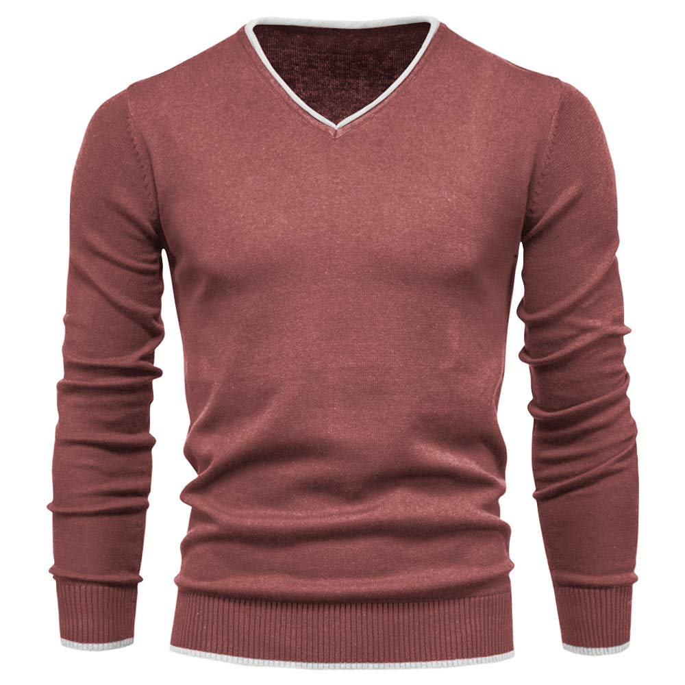 Esobo Men's Cotton V Neck Sweater Knitted Jumper Sweater Long Sleeve ...