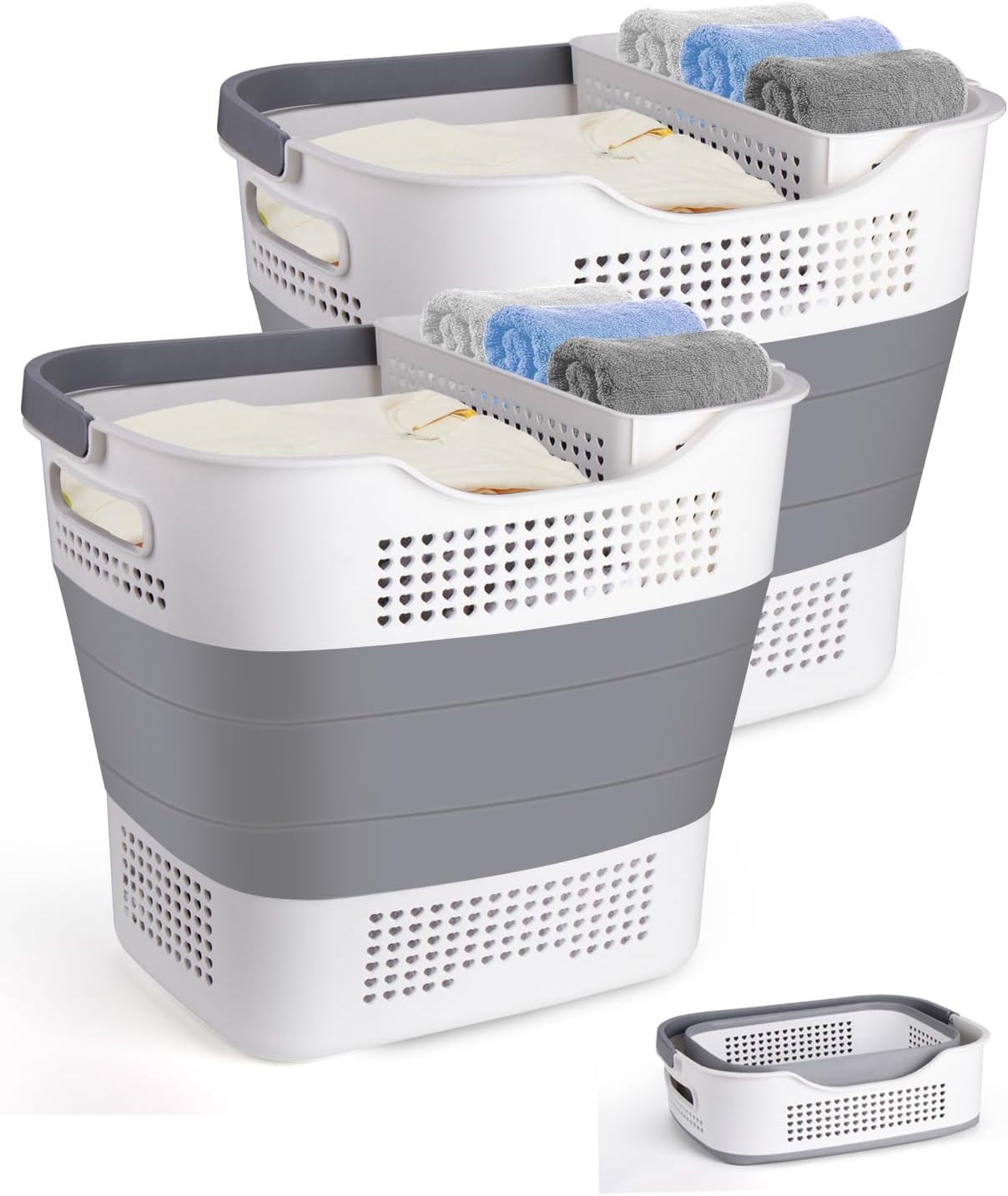 Amazon.com: Beinilai 35L+35L Small Collapsible-Plastic-Laundry-Baskets ...
