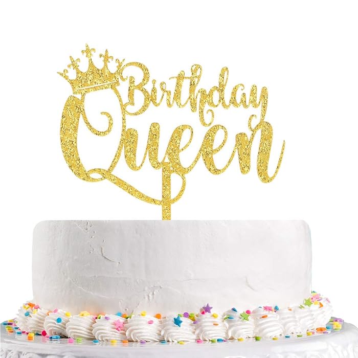 Buy Karoo Jan Queen Birthday Cake Topper Gold Glitter Happy Birthday ...
