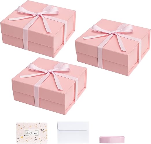 Amazon.com: NOVELTYBOXUSA Pink Gift Boxes with Lids Pack of 3, 6x6x3 ...