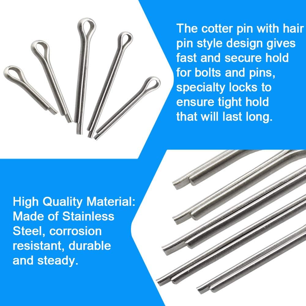 WANTOUTH 150 Pcs Stainless Steel Cotter Pin Assorted 15 Kinds M1-M3 ...