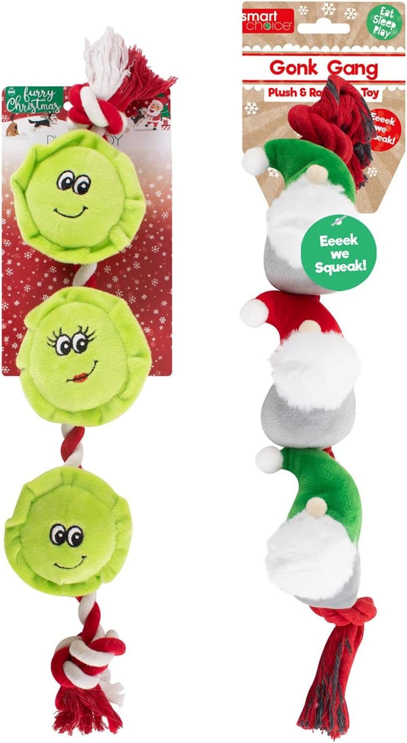 YöL Christmas Rope Dog Toy Set of 2 - Carrot, Sprout and Pudding Gonk ...