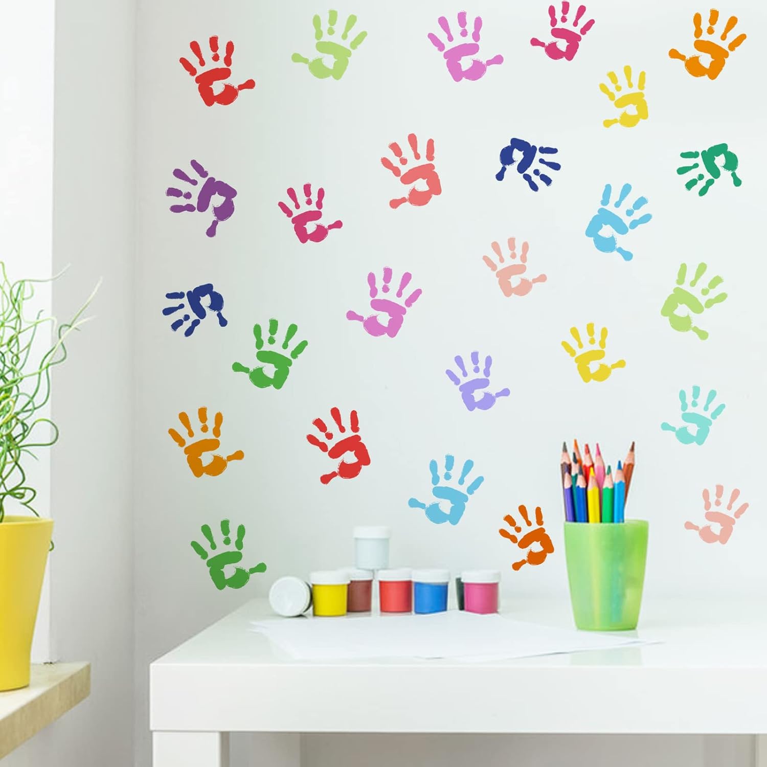 Amazon.com: PLIGREAT Colorful Handprints Wall Stickers, Peel and Stick ...