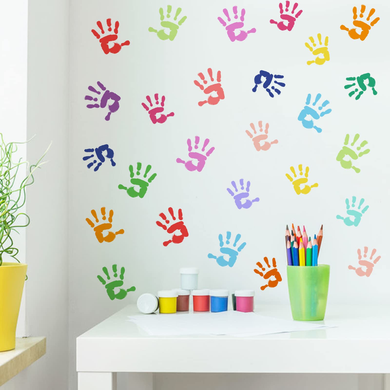 Amazon.com: PLIGREAT Colorful Handprints Wall Stickers, Peel and Stick ...