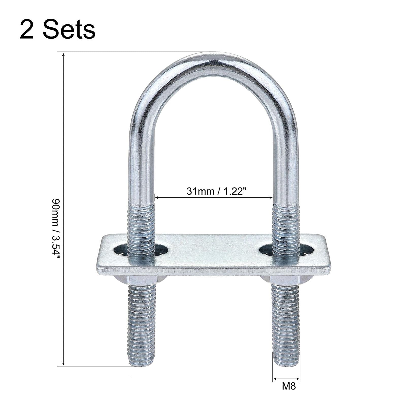 TA-VIGOR 2 sets M8 Round U-Bolts, 31mm Inner Width 90mm Length Steel U ...