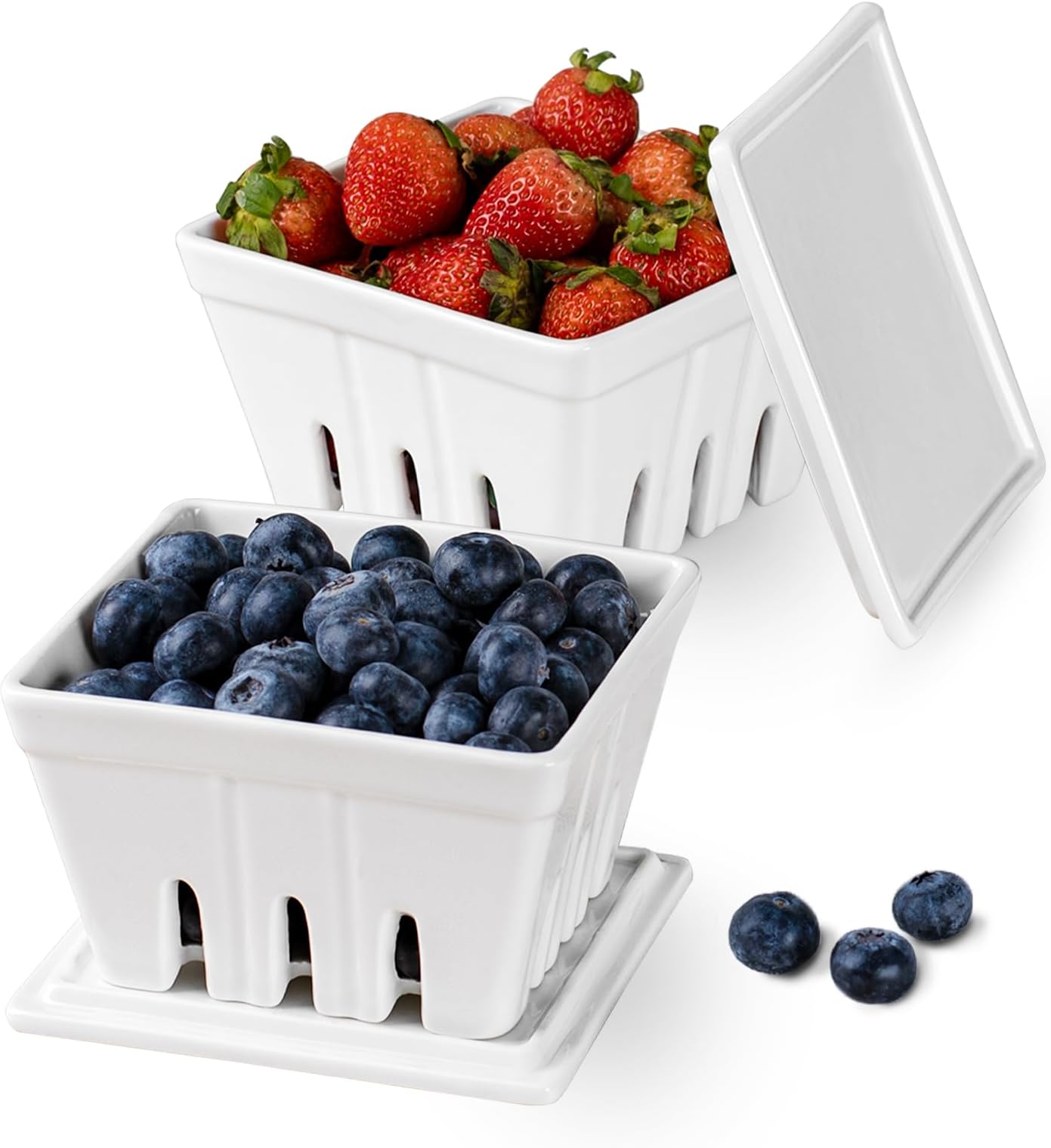 Amazon.com: Magclay Ceramic Berry Basket, Round Fruit Bowl with ...